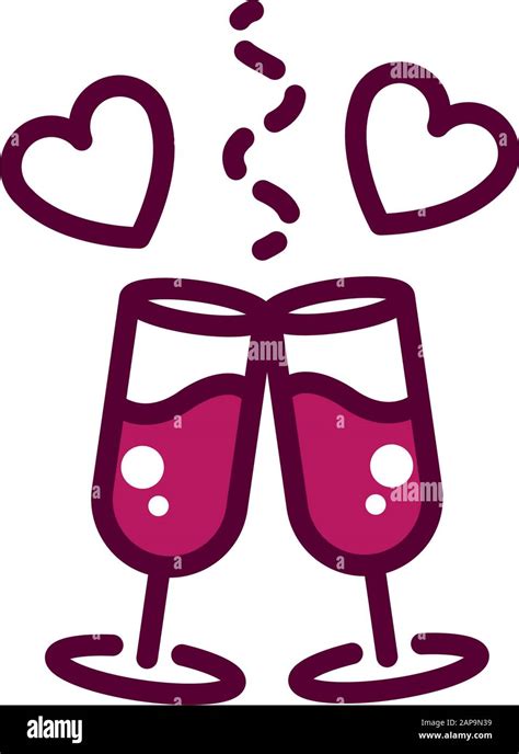 Wine Glasses Cheers Love Hearts Celebration Drink Beverage Icon Vector