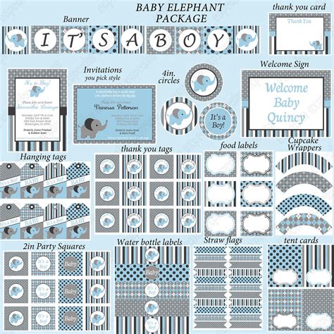 DIY Baby Boy Elephant Deluxe Collection PRINTABLE Party Package Cupcake