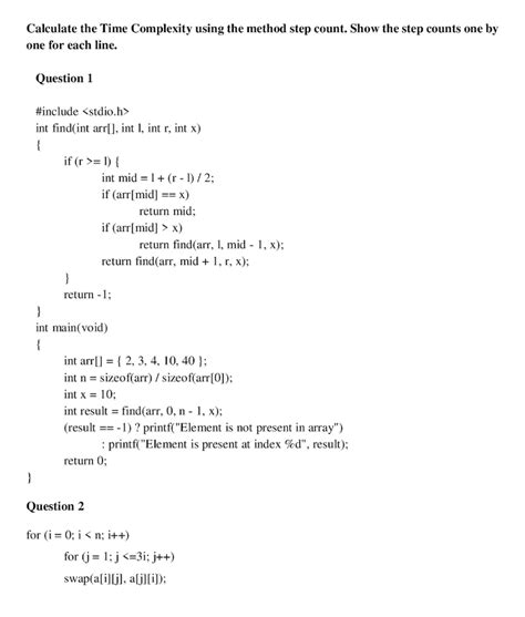 Solved Calculate The Time Complexity Using The Method Step