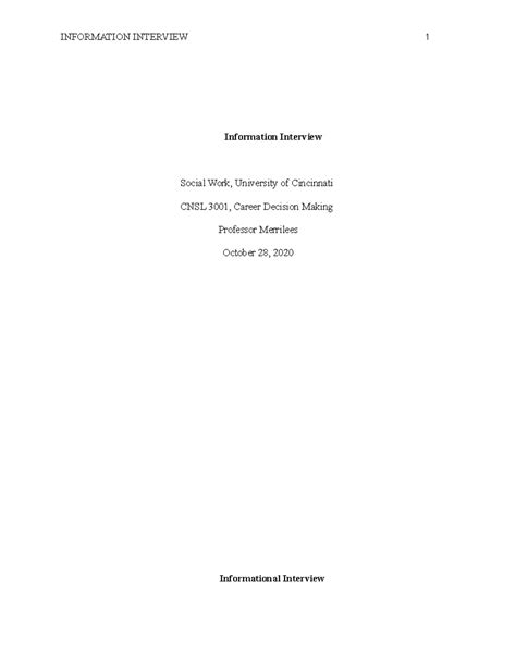 Cnsl3001 Info Interview Paper Information Interview Social Work
