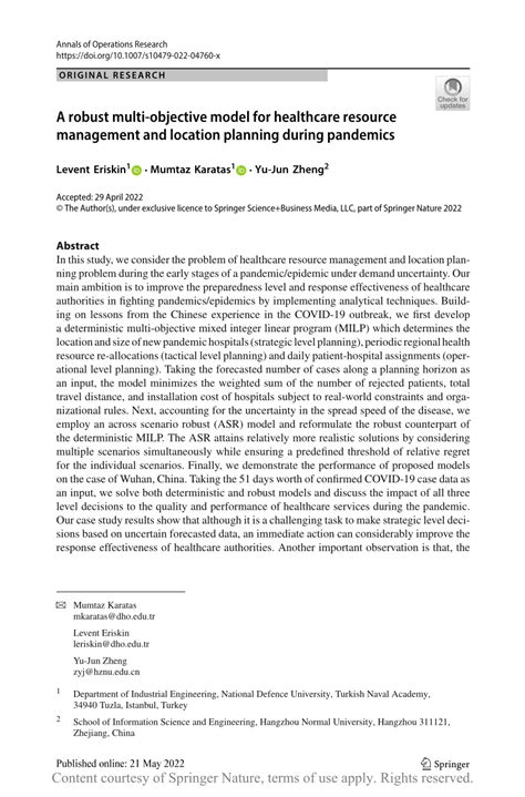 A Robust Multi Objective Model For Healthcare Resource Management And