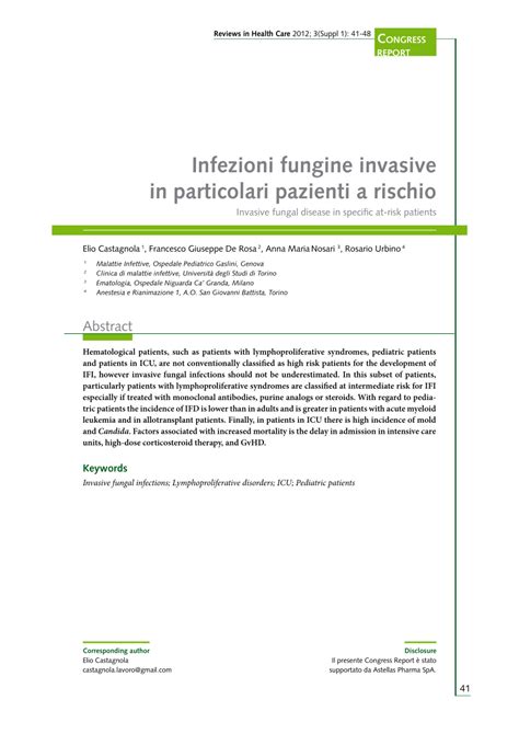 Pdf Invasive Fungal Disease In Specific At Risk Patients