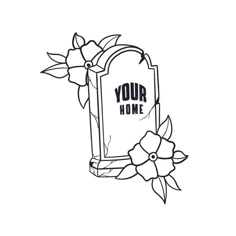 Ilustración Dibujada A Mano Del Contorno De La Lápida Del Tatuaje
