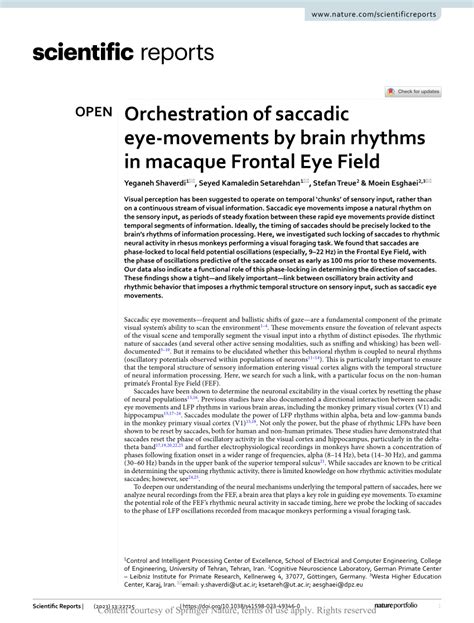 Pdf Orchestration Of Saccadic Eye Movements By Brain Rhythms In Macaque Frontal Eye Field