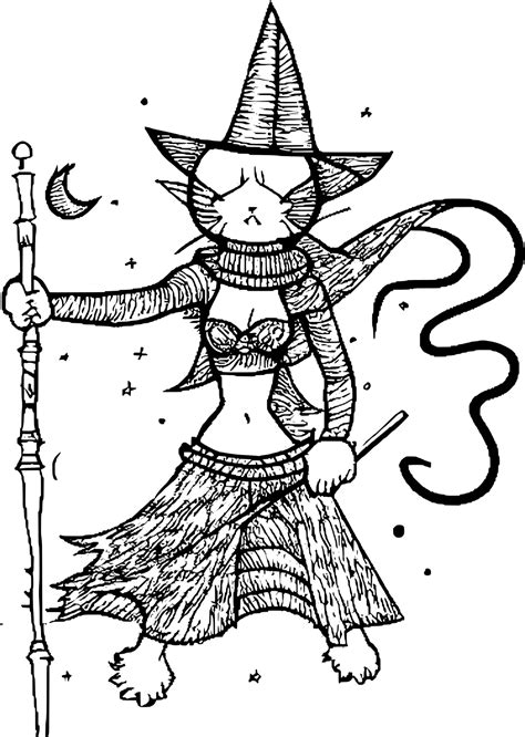 Sexy Witch On Broomstick With Black Cat · Creative Fabrica