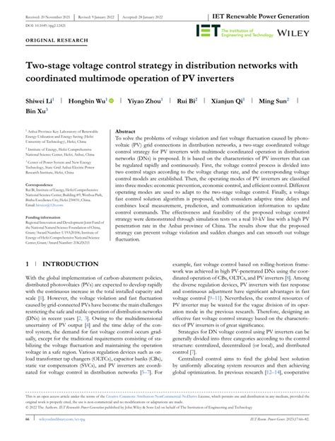 Pdf Two‐stage Voltage Control Strategy In Distribution Networks With Coordinated Multimode