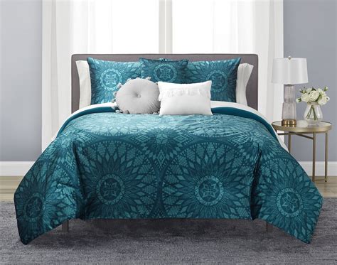 Mainstays 10 Piece Teal Velvet Medallion Bed In A Bag Queen