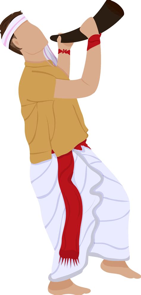 Illustration Of Assamese Young Man Blowing Pepa Instrument Against White Background 24557245