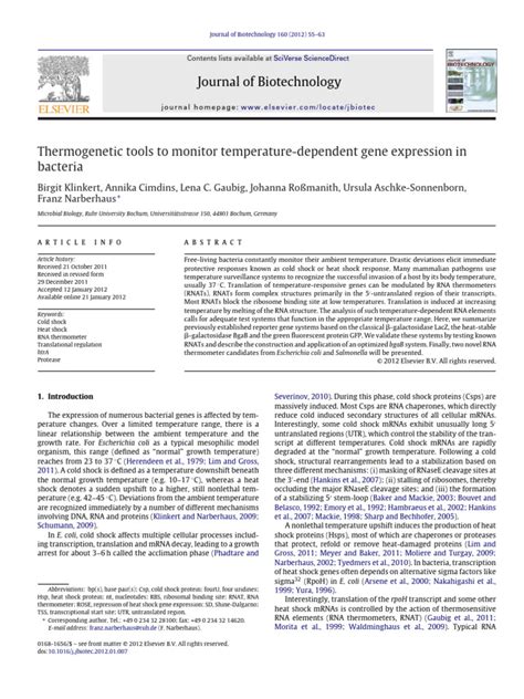 Thermogenetic Tools To Monitor Temperature Dependent Gene Expression Pdf Messenger Rna