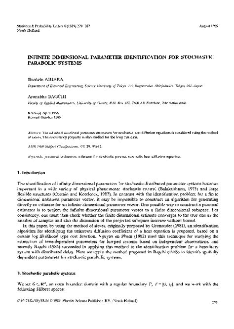 Pdf Infinite Dimensional Parameter Identification For Stochastic Parabolic Systems