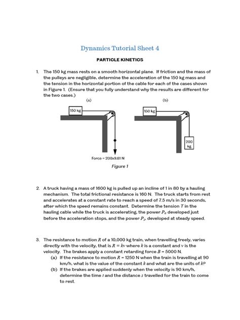 dynamics tutorial sheet 4 particle kinetics pdf force friction