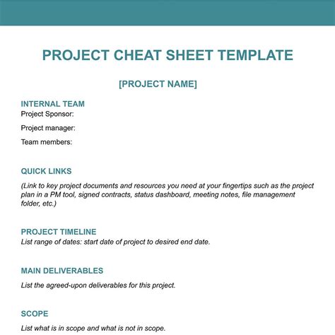 Project Cheat Sheet Template Way Forth Collective