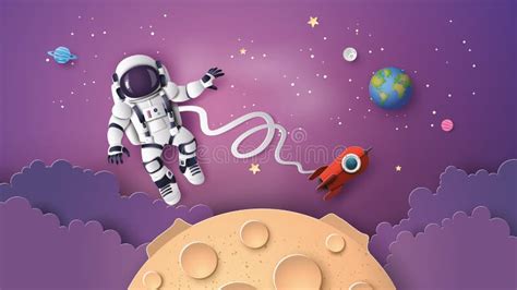 Astronaut Floating In The Stratosphere And Rocket Or Spaceship In Space