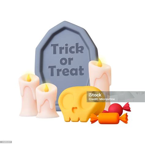 3d 삭제 표시 양초와 두개골 배너 카드 파티 초대장에 대한 할로윈 사실적인 렌더링 구성 Trick Or Treats 벡터 요소