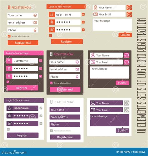 user interface elements sets of login and stock vector illustration