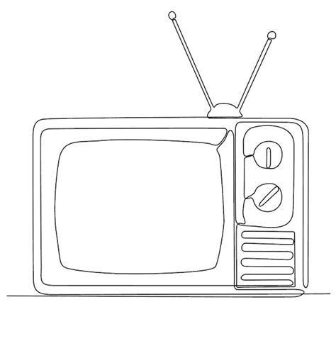 레트로 Tv의 연속 선 그리기 프리미엄 벡터