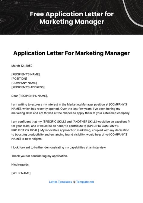 Free Application Letter For Marketing Manager Template To Edit Online