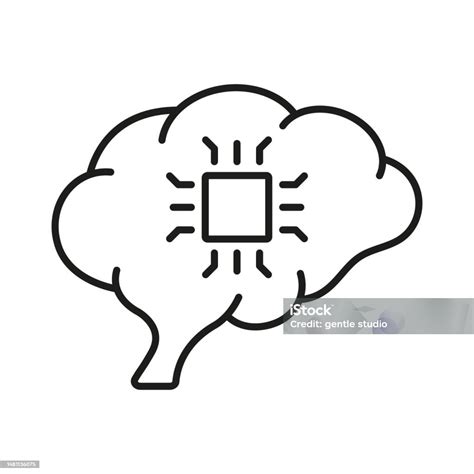 인간의 두뇌와 네트워크 칩 기술 선형 픽토그램 Ai 혁신 신경 과학 개념 개요 아이콘입니다 인공 지능 라인 아이콘입니다 편집