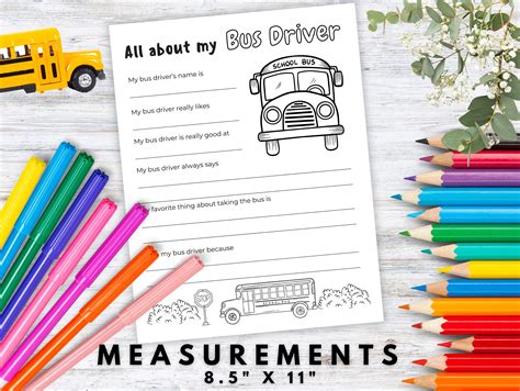 School Bus Driver Appreciation Printable All About My Bus Driver