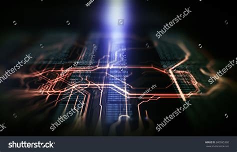 Orange Blue Technology Background Circuit Board Stock Illustration