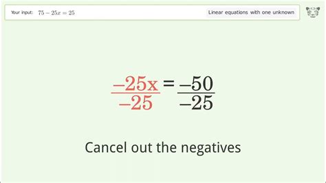 Linear Equation With One Unknown Solve 75 25x 25 Step By Step Solution Youtube