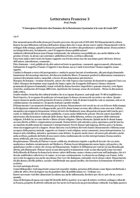 Letteratura Francese 3 Preda Appunti Appunti Di Letteratura Francese