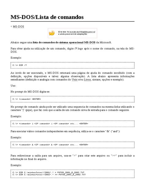 Ms Dos Lista De Comandos Pdf Microsoft Windows Interface De Linha