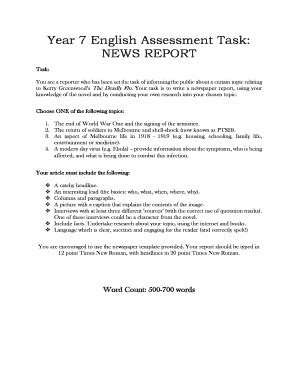 Fillable Online Learn Stleonards Vic Edu Year 7 English Assessment Task