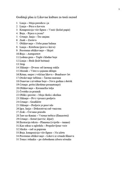 Godišnji Plan Iz Likovne Kulture Za Treći Razred Pdf