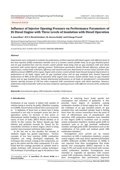Pdf Influence Of Injector Opening Pressure On Performance Parameters