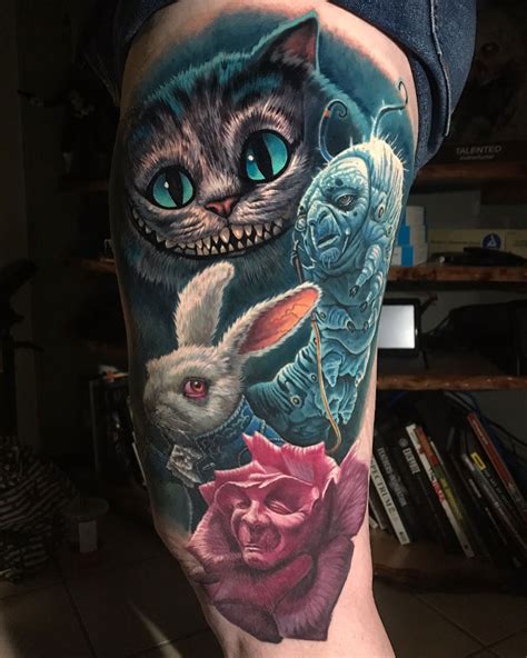 Alice In Wonderland Thigh Tattoo