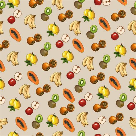 Padrão de fruta suculenta banana caqui mamão maçã limão kiwi
