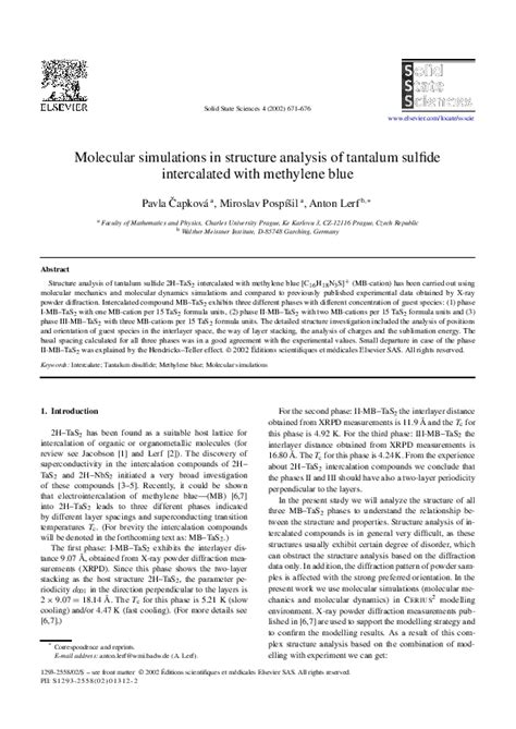 Pdf Molecular Simulations In Structure Analysis Of Tantalum Sulfide