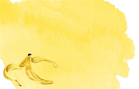 Cáscara de plátano sobre fondo amarillo acuarela Foto Premium