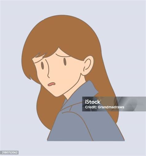 불안을 느끼는 실망한 여자 혐오감의 표정 손으로 그린 평면 만화 캐릭터 벡터 일러스트 레이 션 거절하기에 대한 스톡 벡터 아트