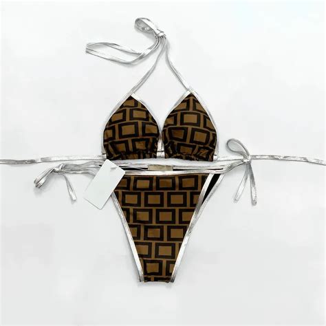 Crystal Letter Designer Bikini Set Luxury Two Piece Brown Swimsuit For