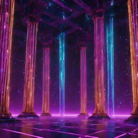 Premium Photo Neon Cosmic Glare Abstract D Render Waves With Pillars Extraterrestrial Light