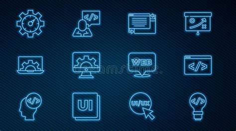 Set Line Front End Development Ui Or Ux Design Web Website Statistic