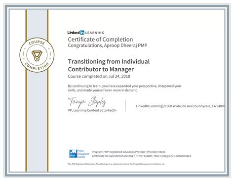 Certificate Ofcompletion Transitioning From Individual Contributor To