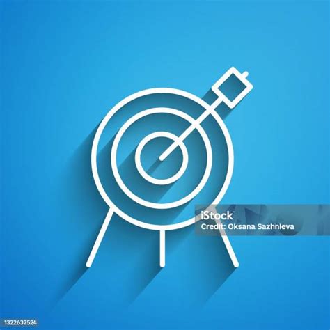 파란색 배경에 격리 된 화이트 라인 대상 스포츠 아이콘 사격장이나 촬영을 위한 숫자로 대상을 청소합니다 긴 그림자 벡터