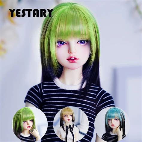 Yestary Bjd 柔らかく絹のような長い髪のかつら混合された緑と黄色の髪髪型13のサイズヘアアクセサリーファッショナブル