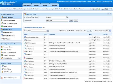 Disk Space Monitoring Cpu Monitoring Process Scan Tools From Manageengine Oputils