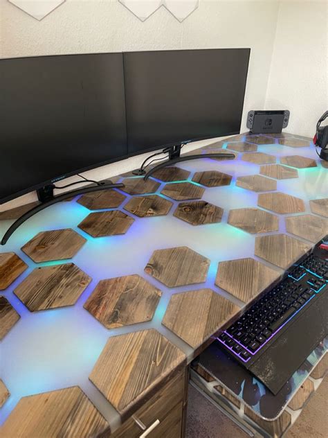Epoxy Hexagon Gaming Desk Selbstgemachte Tische Design Schreibtisch Epoxy Tischplatte