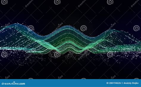 Abstract Background Graph Wavy White Lines With Dots On Dark Blue Technology Wireframe