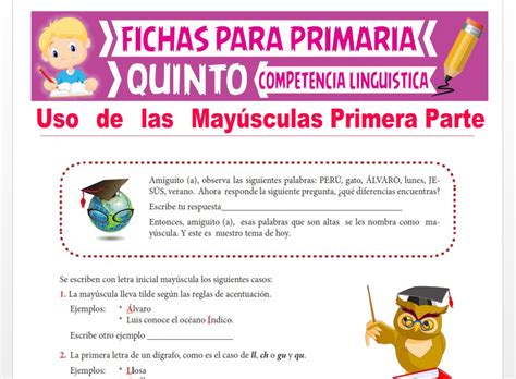 Uso de las Mayúsculas Segunda Parte para Quinto Grado de Primaria