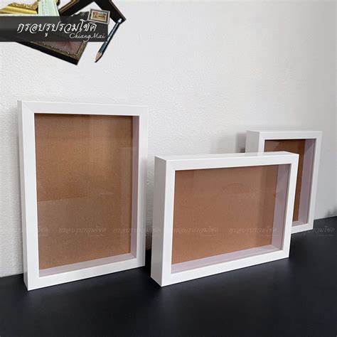 กรอบรูปรวมโชค กรอบรูปไม้ขาวทรงลึก แบบกล่องมิติลึก 3 Cm Facebook
