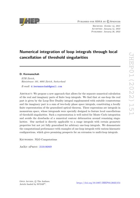 Pdf Numerical Integration Of Loop Integrals Through Local