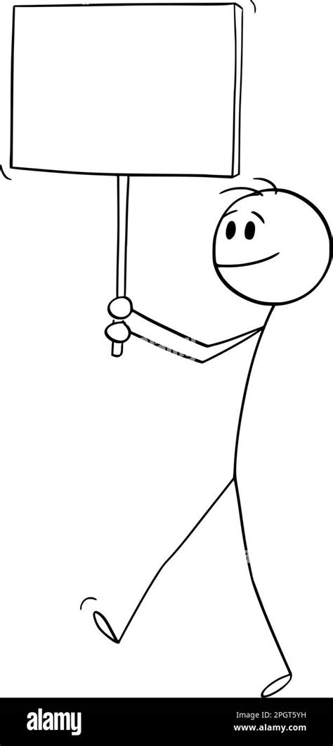 Smiling Protester Walking And Holding Empty Sign Vector Cartoon Stick