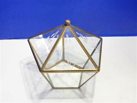 Vintage Glass Pentagon Display Box Hinged Lid And Etching Etsy