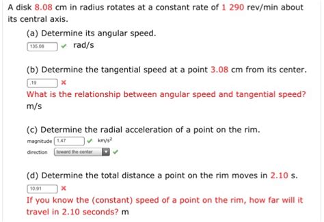 Solved A Disk Cm In Radius Rotates At A Constant Rate Chegg